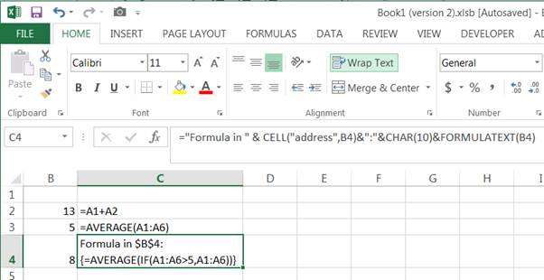 Excel FORMULATEXT function